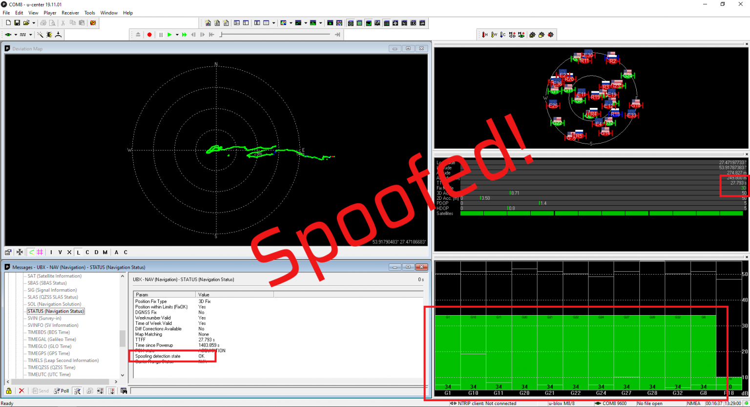 Evaluating the Vulnerability of a UBLOX M8T GNSS Module to Spoofing | GPSPATRON.com